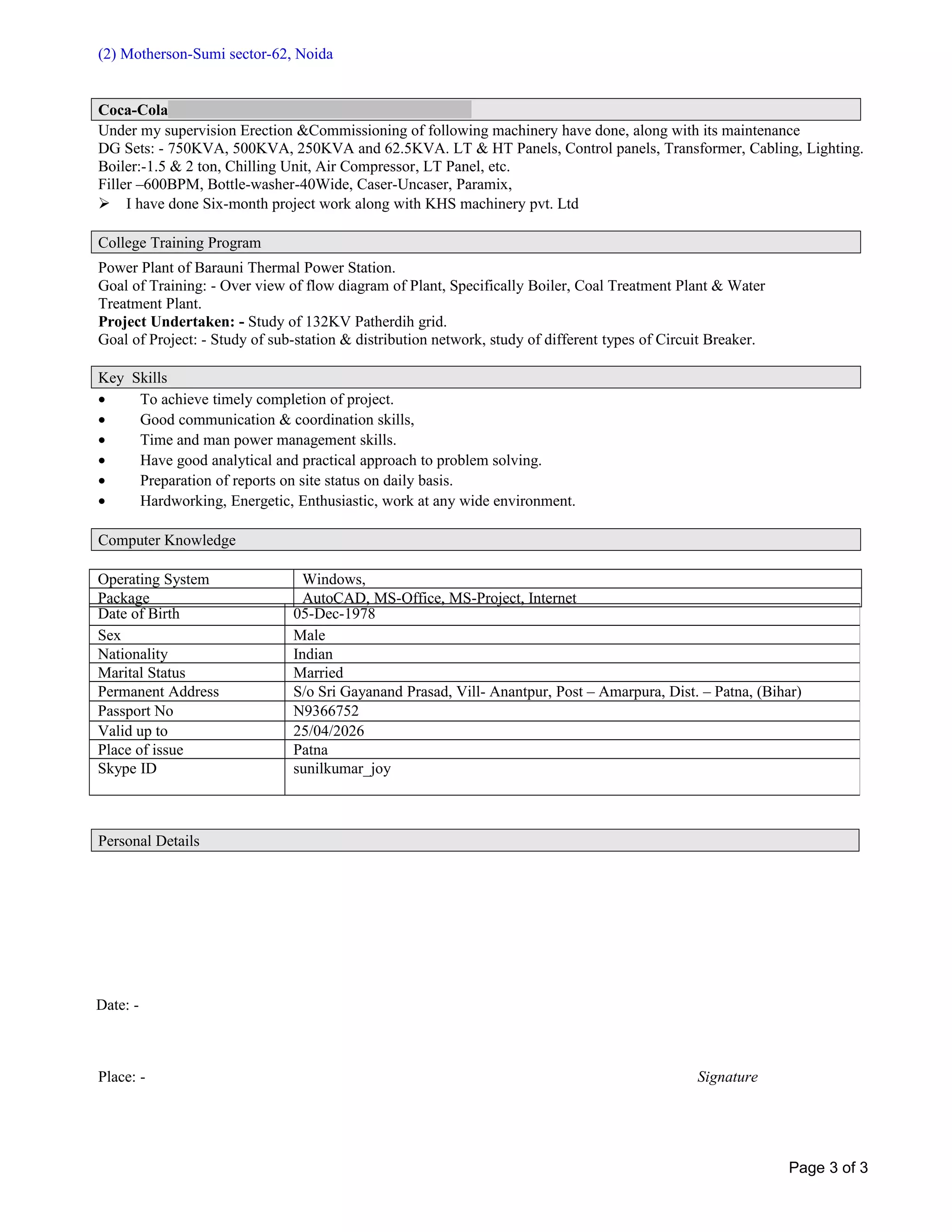 Resume (Sunil Kumar) | DOC