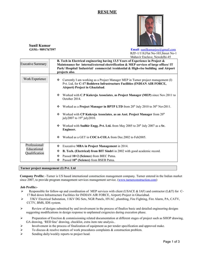 Resume (Sunil Kumar) | PDF