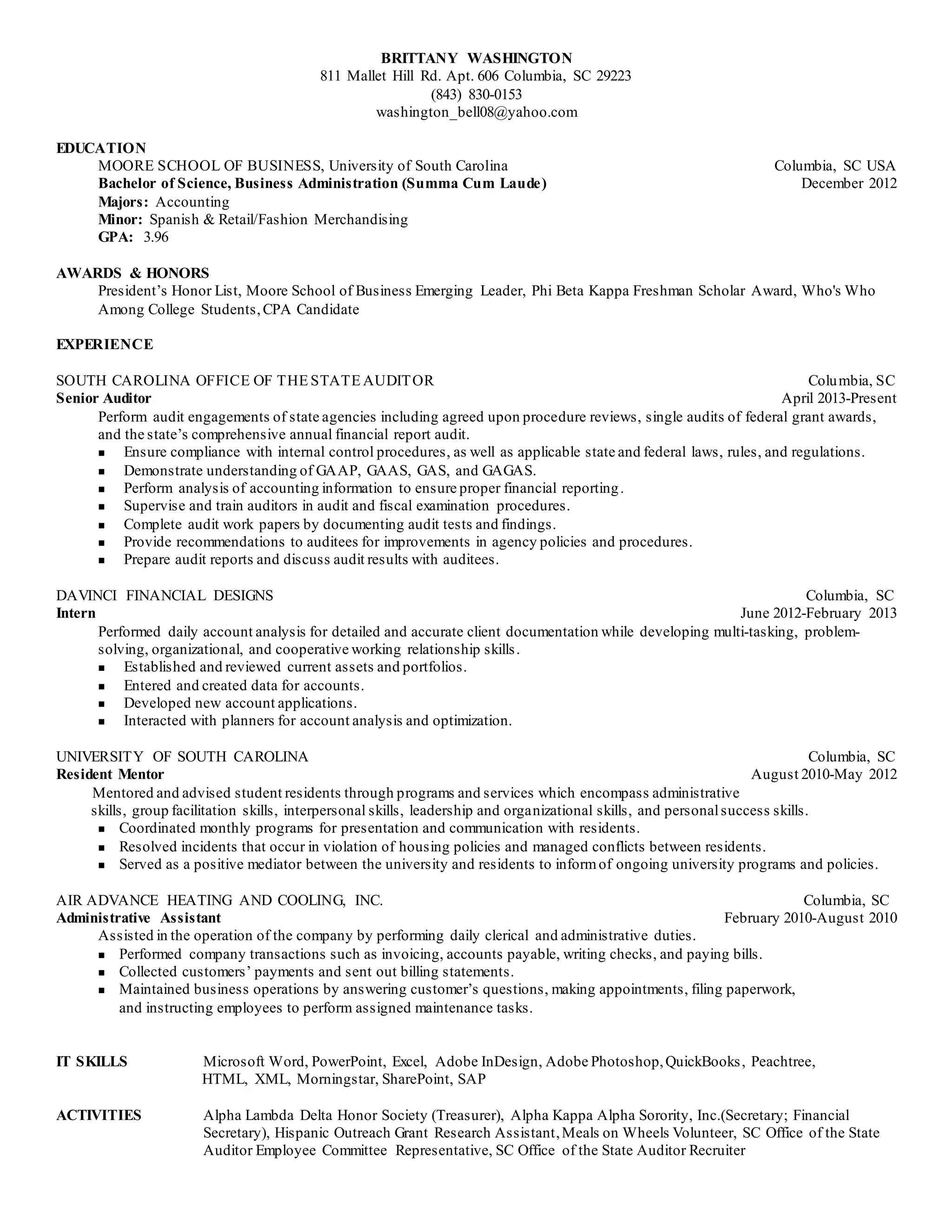 Brittany Washington Resume | DOCX
