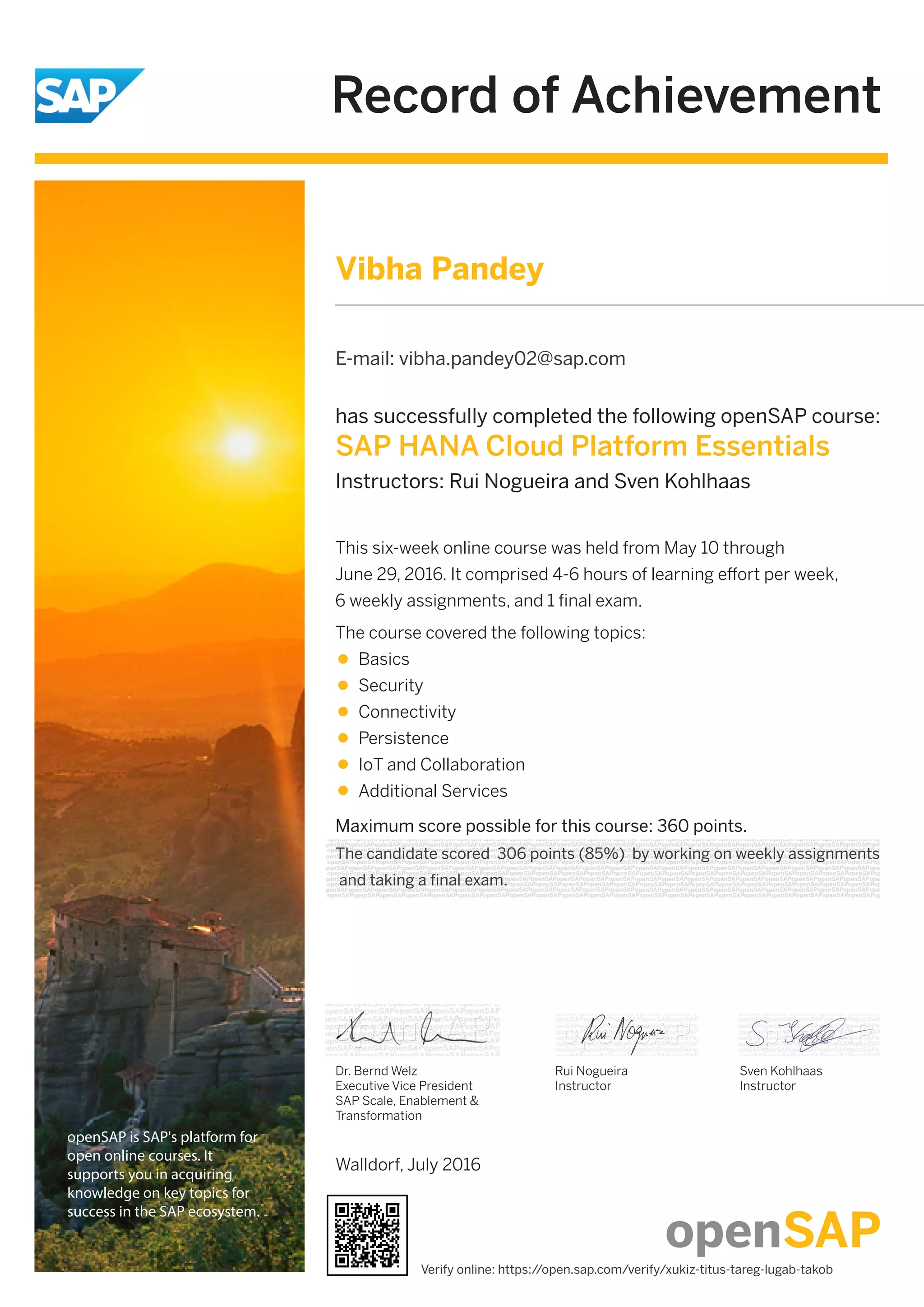 HANA Cloud Platform-RecordOfAchievement | PDF