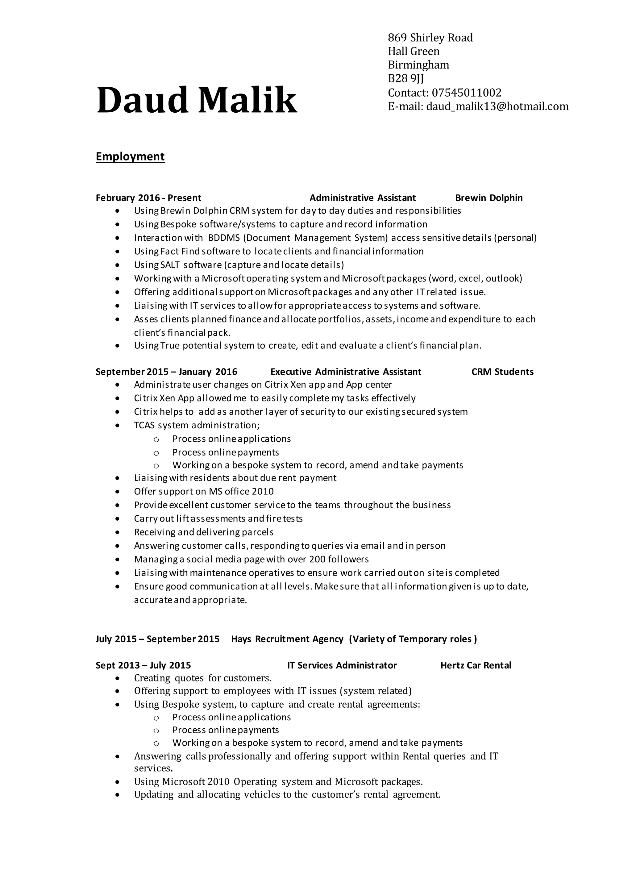 Daud Malik - CV Grad IT 2016 | DOCX