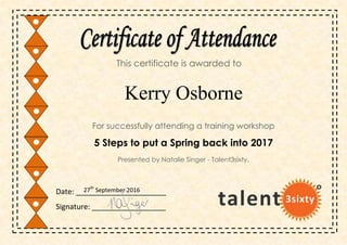 Certificate of Attendance - talent3sixty - K Osborn | PPT