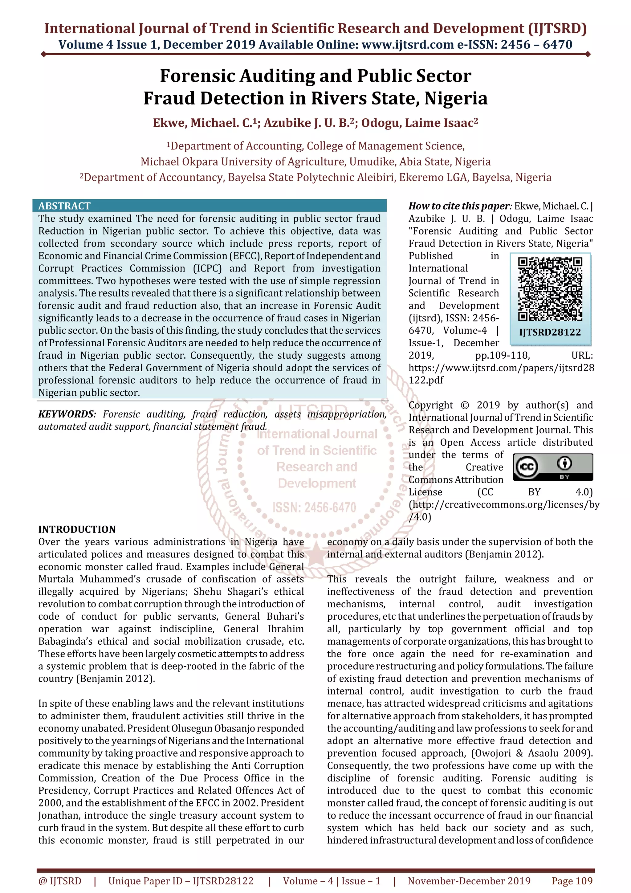 Forensic Auditing and Public Sector Fraud Detection in Rivers State ...