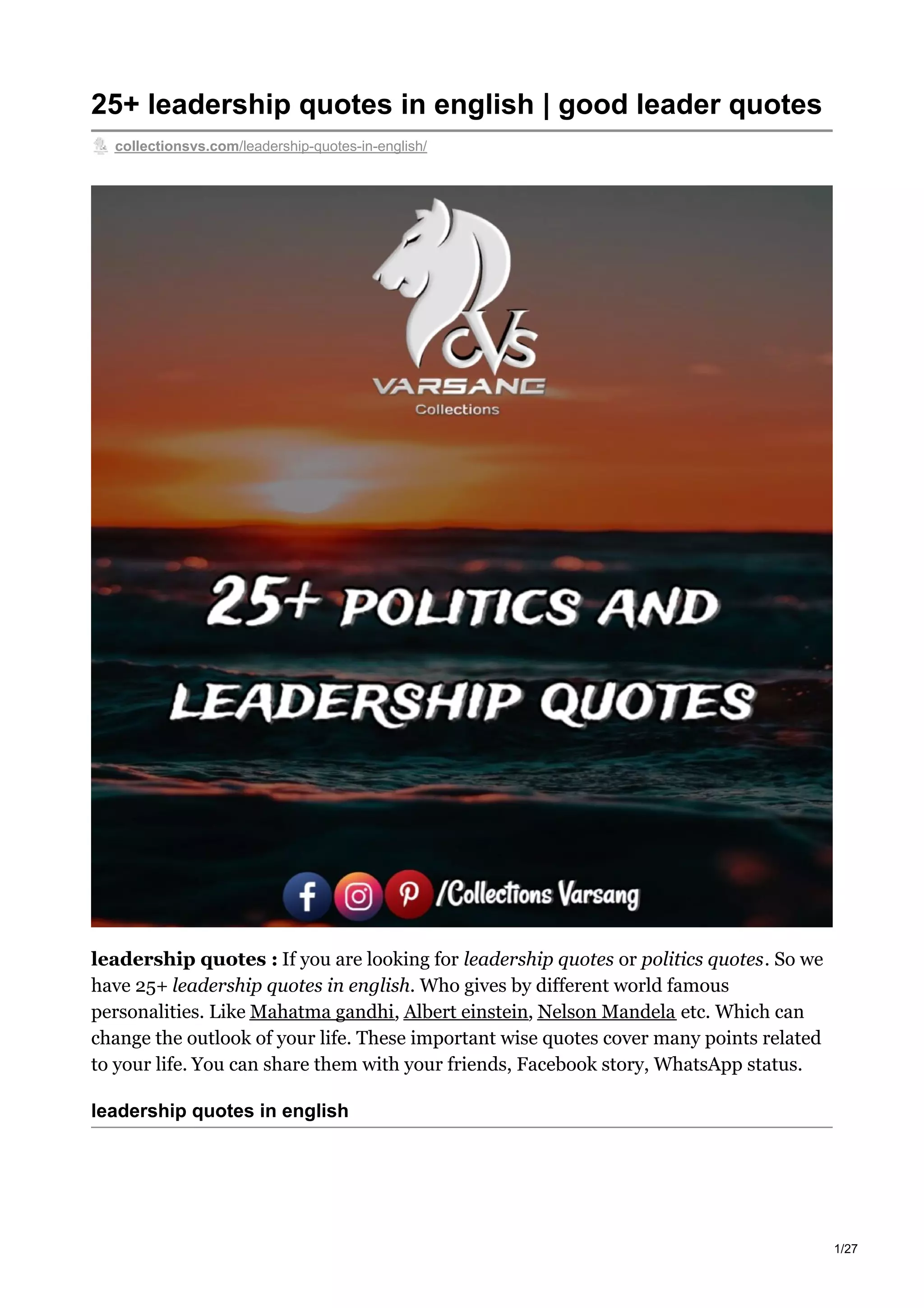 25 leadership quotes in english good leader quotes | PDF | Politics