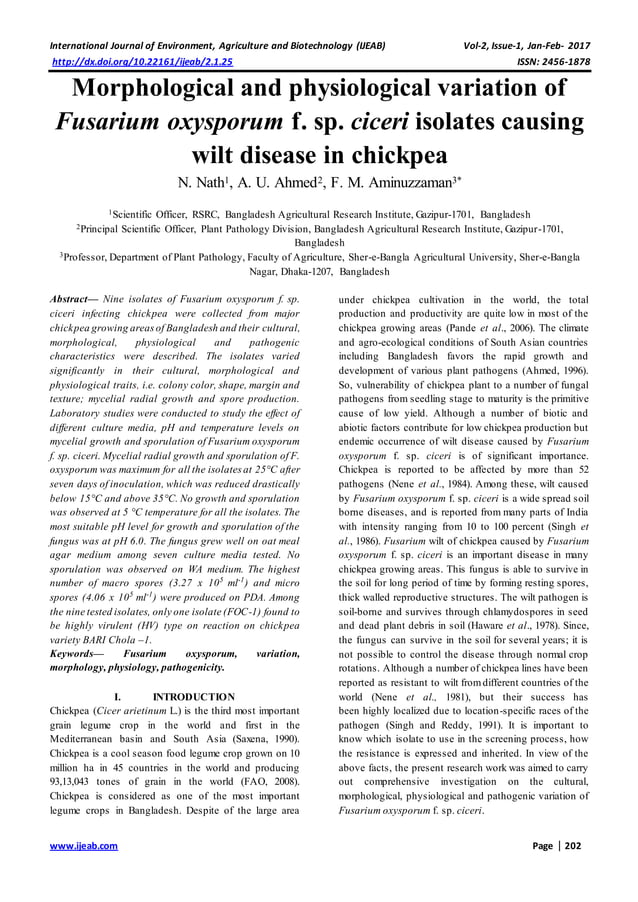 morphological and physiological variation of fusarium oxysporum f. sp ...