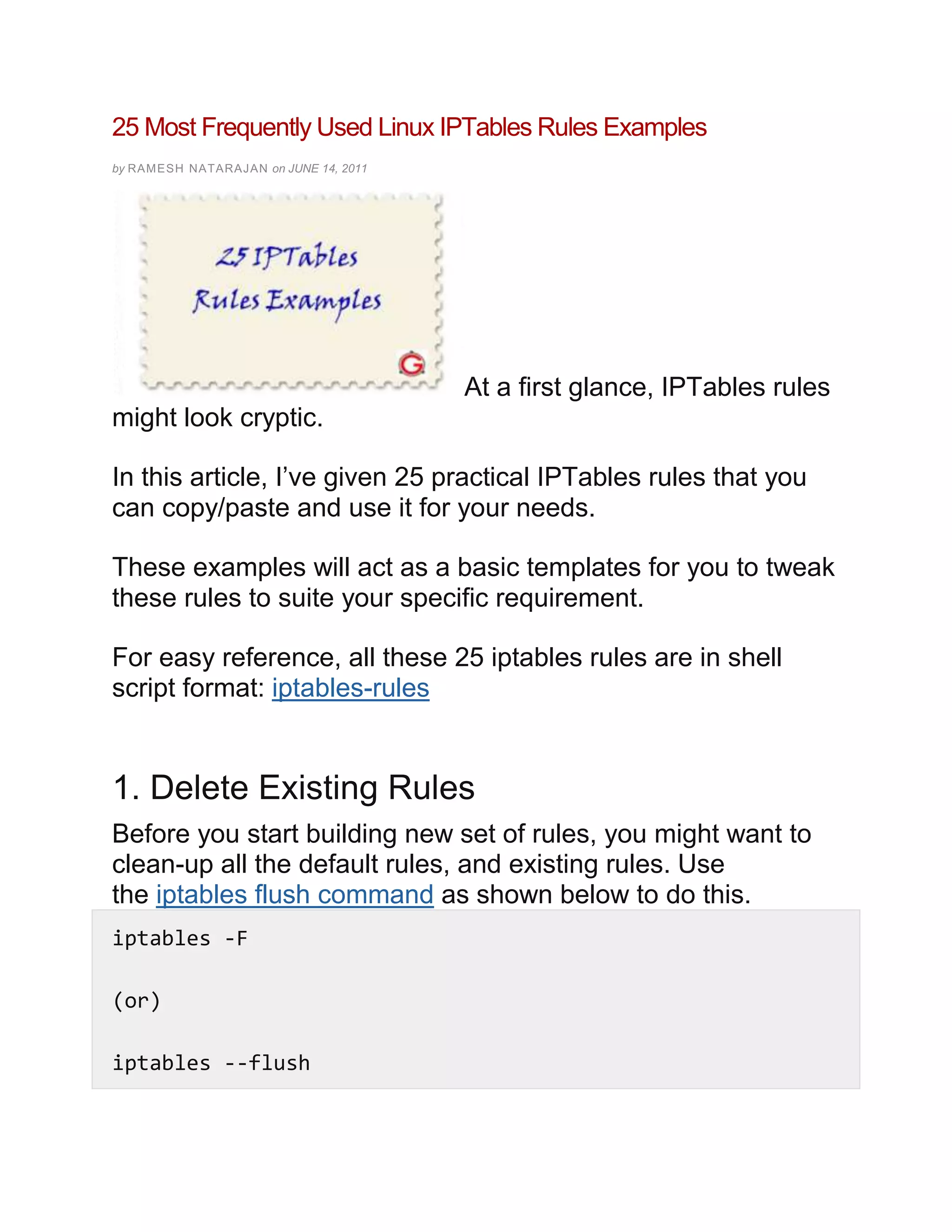 25 most frequently used linux ip tables rules examples | PDF