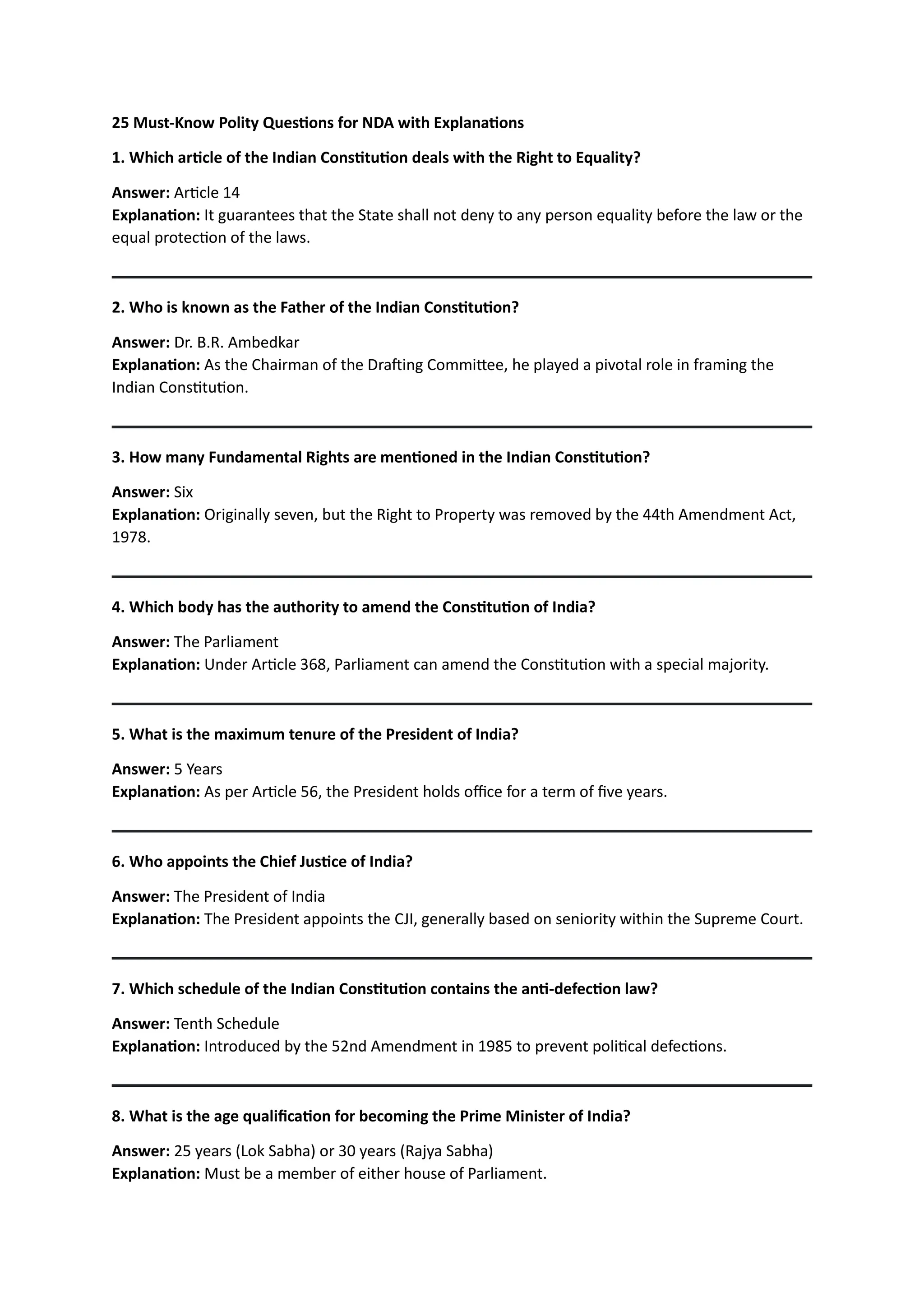 25 Must Know Polity Questions for NDA by Best defence academy in Lucknow.pdf