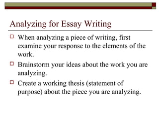 Writing the Analytical Essay | PPT
