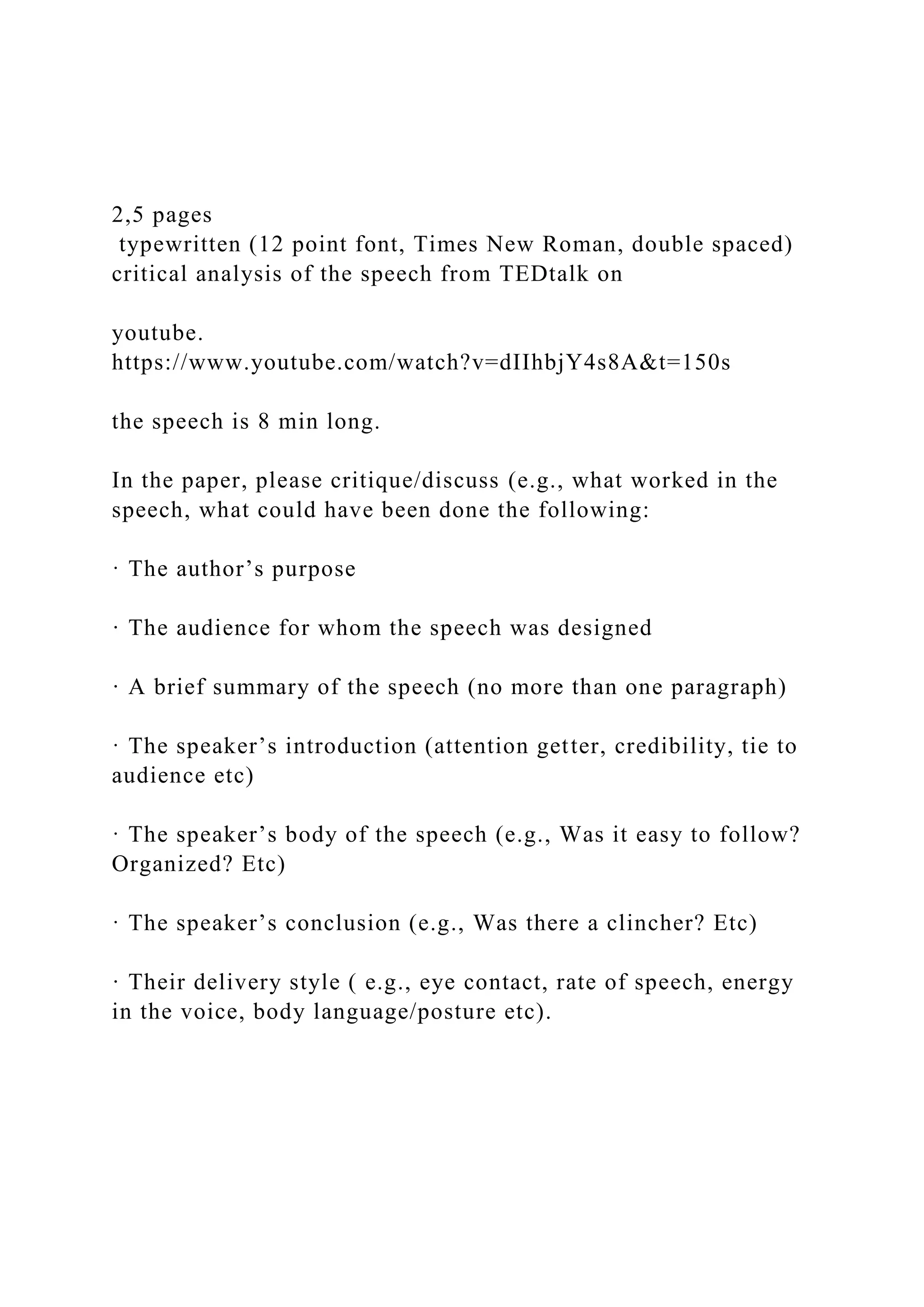 2,5 pages typewritten (12 point font, Times New Roman, double .docx