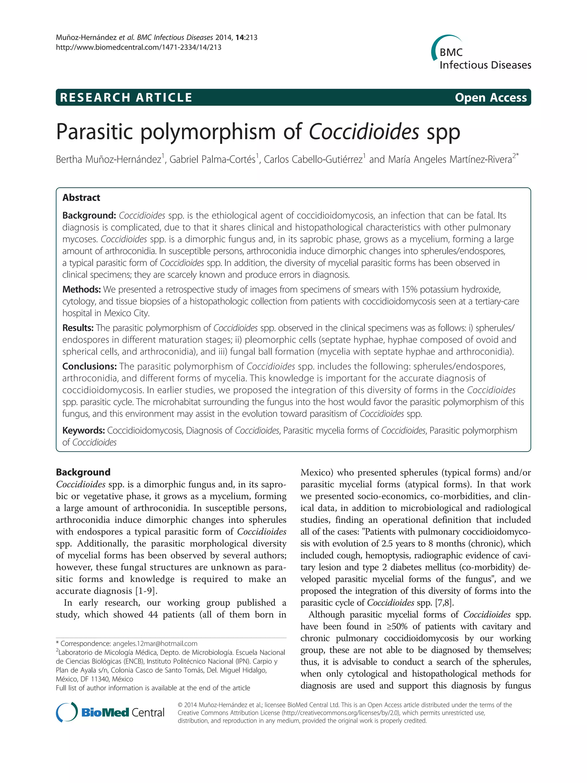 parasitic polymorphism coccidioides spp | PDF