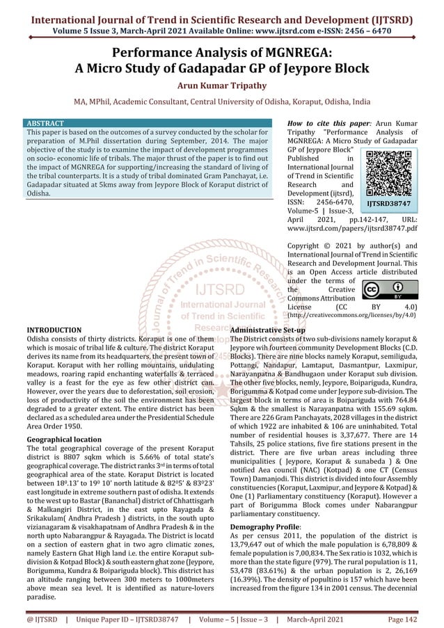 Performance Analysis of MGNREGA A Micro Study of Gadapadar GP of Jeypore Block | PDF