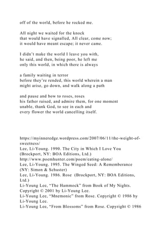 25 poems by Li-Young Lee1. THE WEIGHT OF SWEETNESS2. Early i.docx