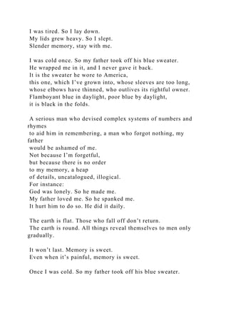 25 poems by Li-Young Lee1. THE WEIGHT OF SWEETNESS2. Early i.docx