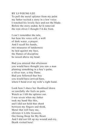 25 poems by Li-Young Lee1. THE WEIGHT OF SWEETNESS2. Early i.docx