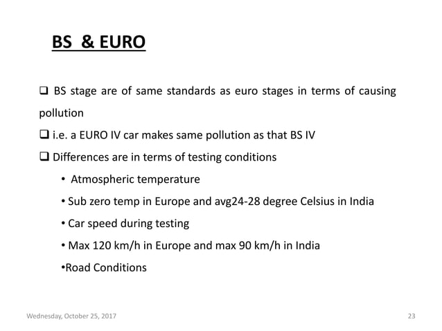 Bharat stage and European stage emission | PPTX | Automotive Industry ...