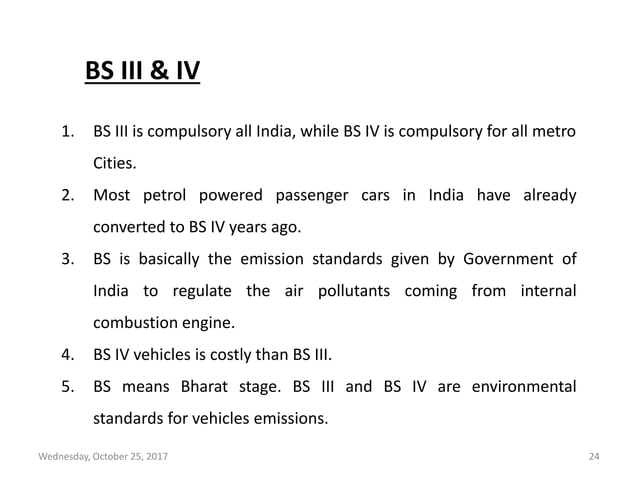 Bharat stage and European stage emission | PPTX | Automotive Industry ...