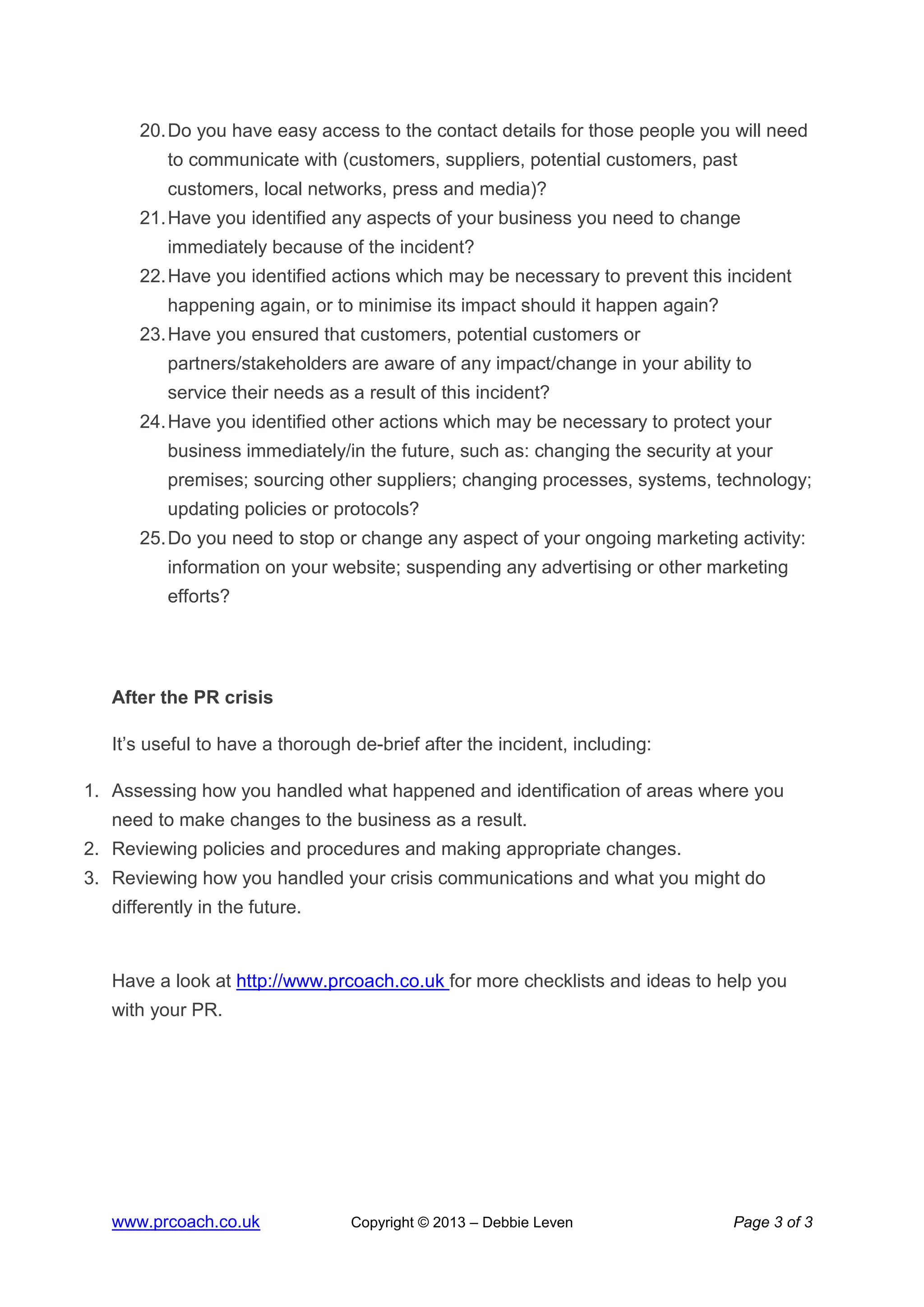 25 Question PR Crisis Checklist | PDF