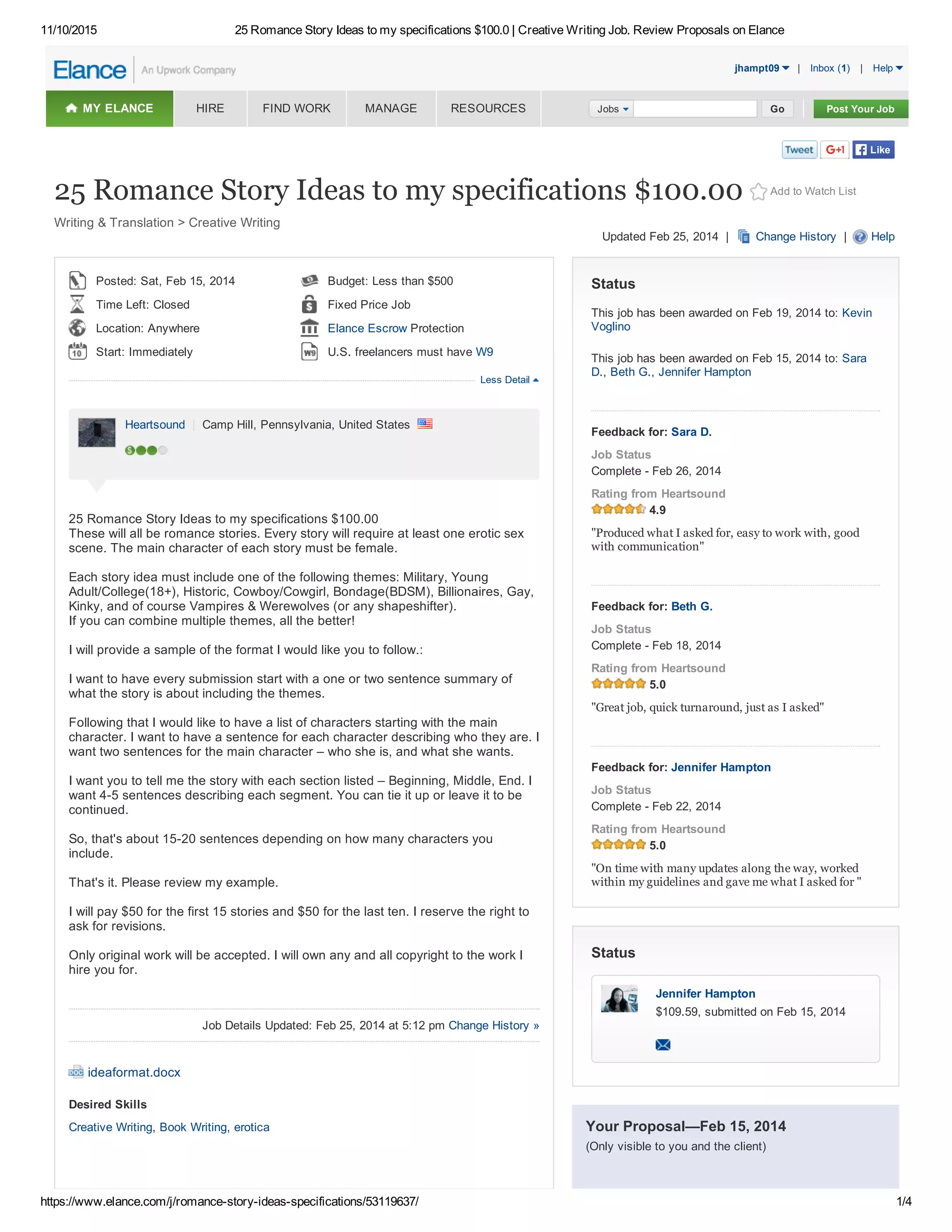 25 romance story ideas to my specifications $100.0 creative writing job ...