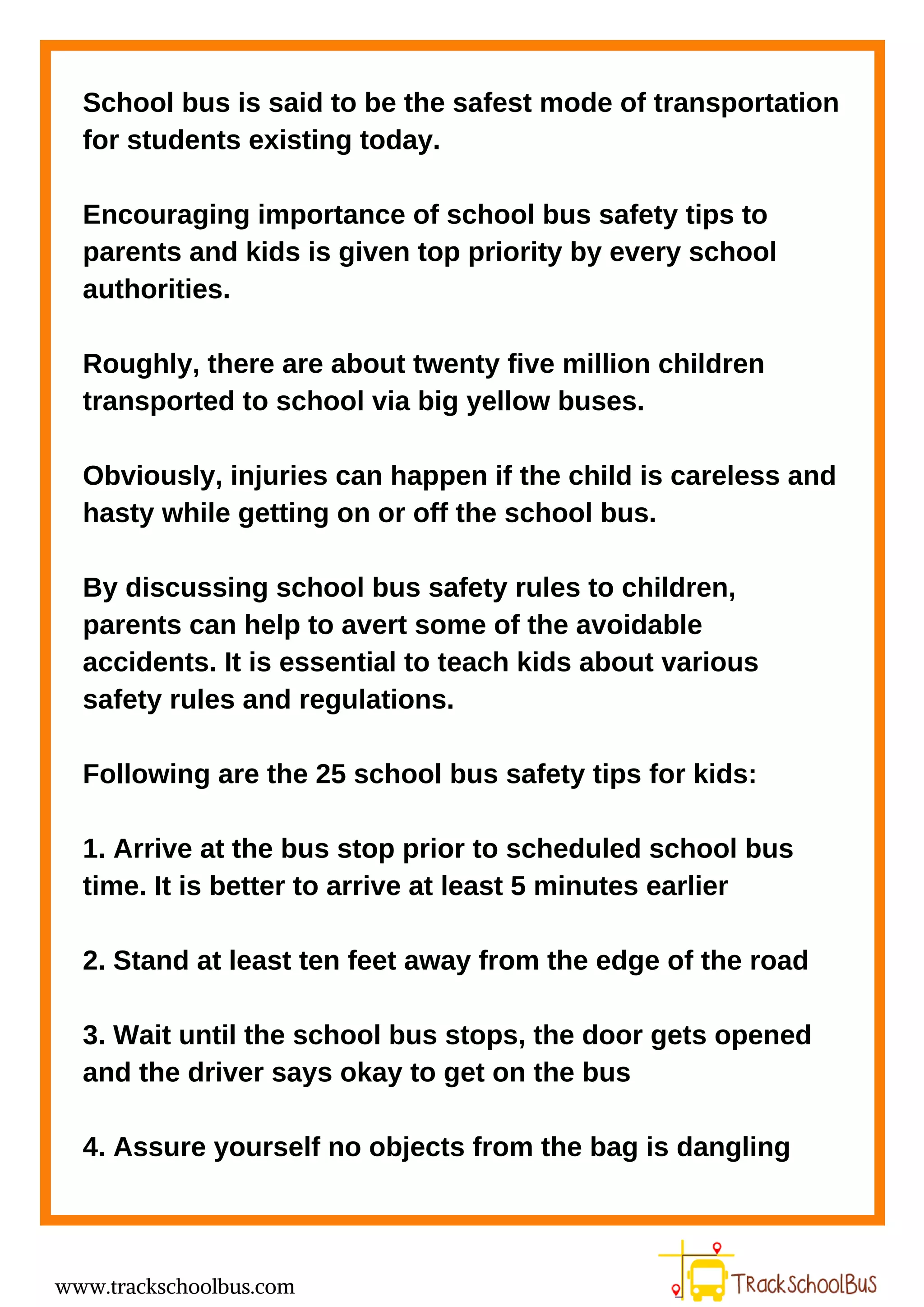 25 School Bus Safety Tips for Kids | PDF | Travel Preparation and ...