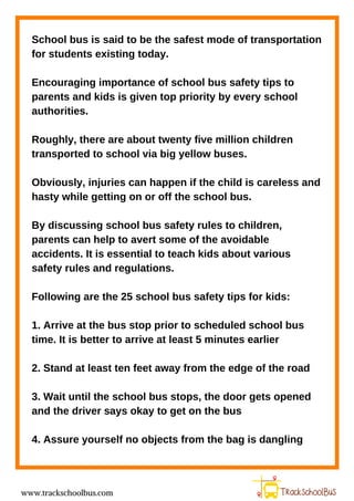 25 School Bus Safety Tips for Kids | PDF | Travel Preparation and Advice | Travel