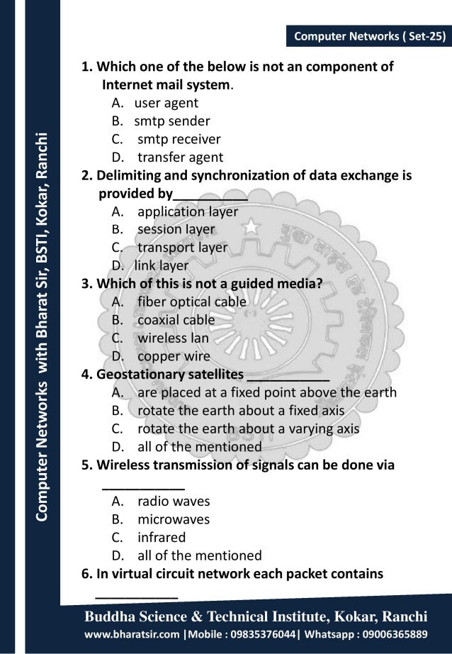 BSTI-BharatSir : Computer Network , Set-25 | PDF | Technology & Computing