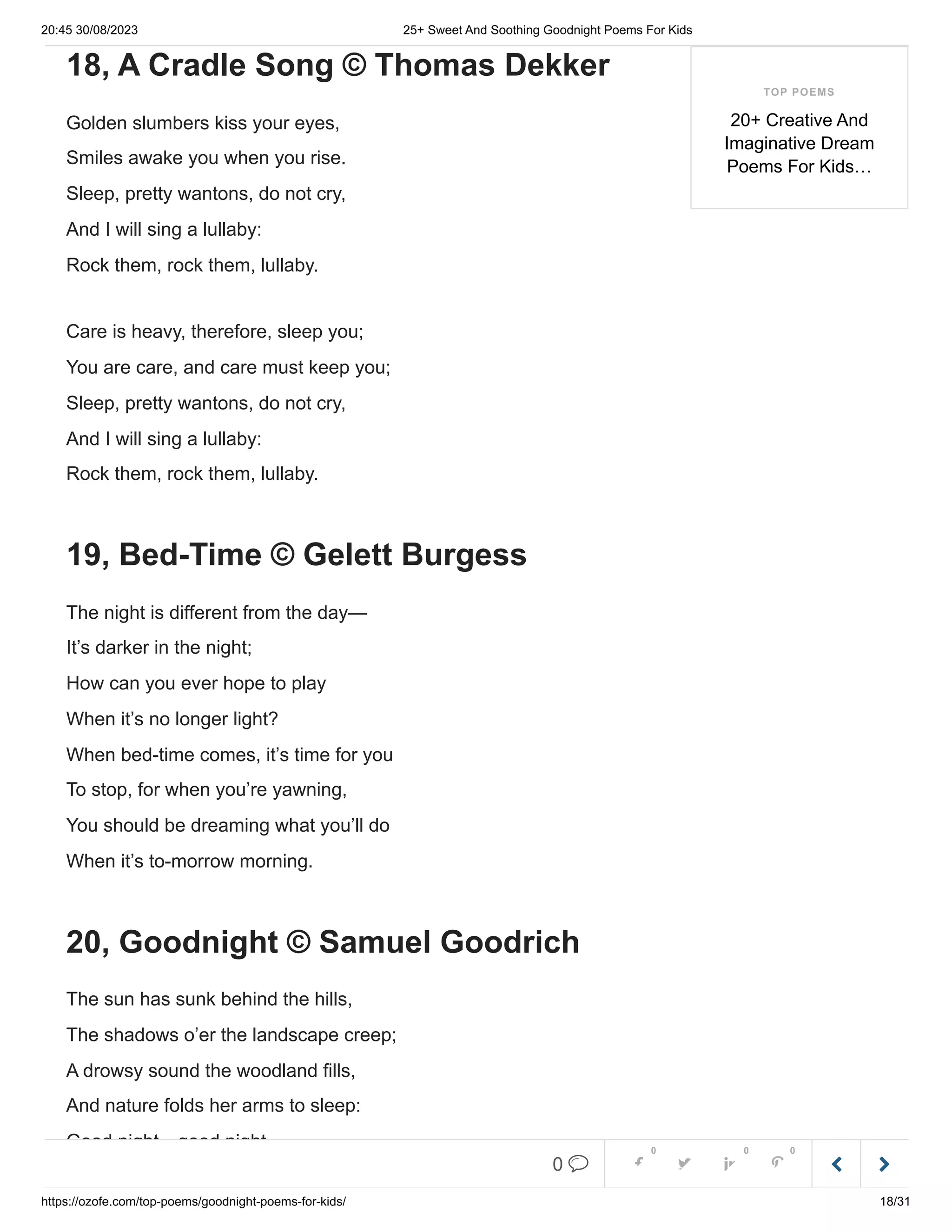 Goodnight Poems For Kids | PDF