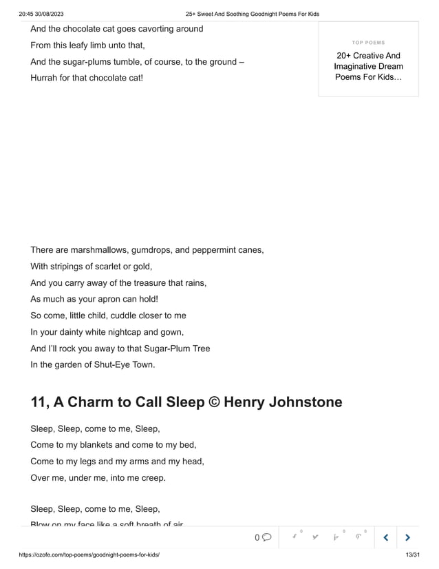 Goodnight Poems For Kids | PDF