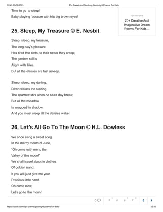 Goodnight Poems For Kids | PDF