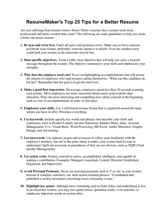 25 Tips for Better Resumes.pdf | Resume Writing and Advice | Job Search