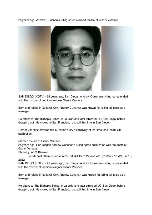 25 years ago: Andrew Cunanan's killing spree claimed the life of Gianni ...