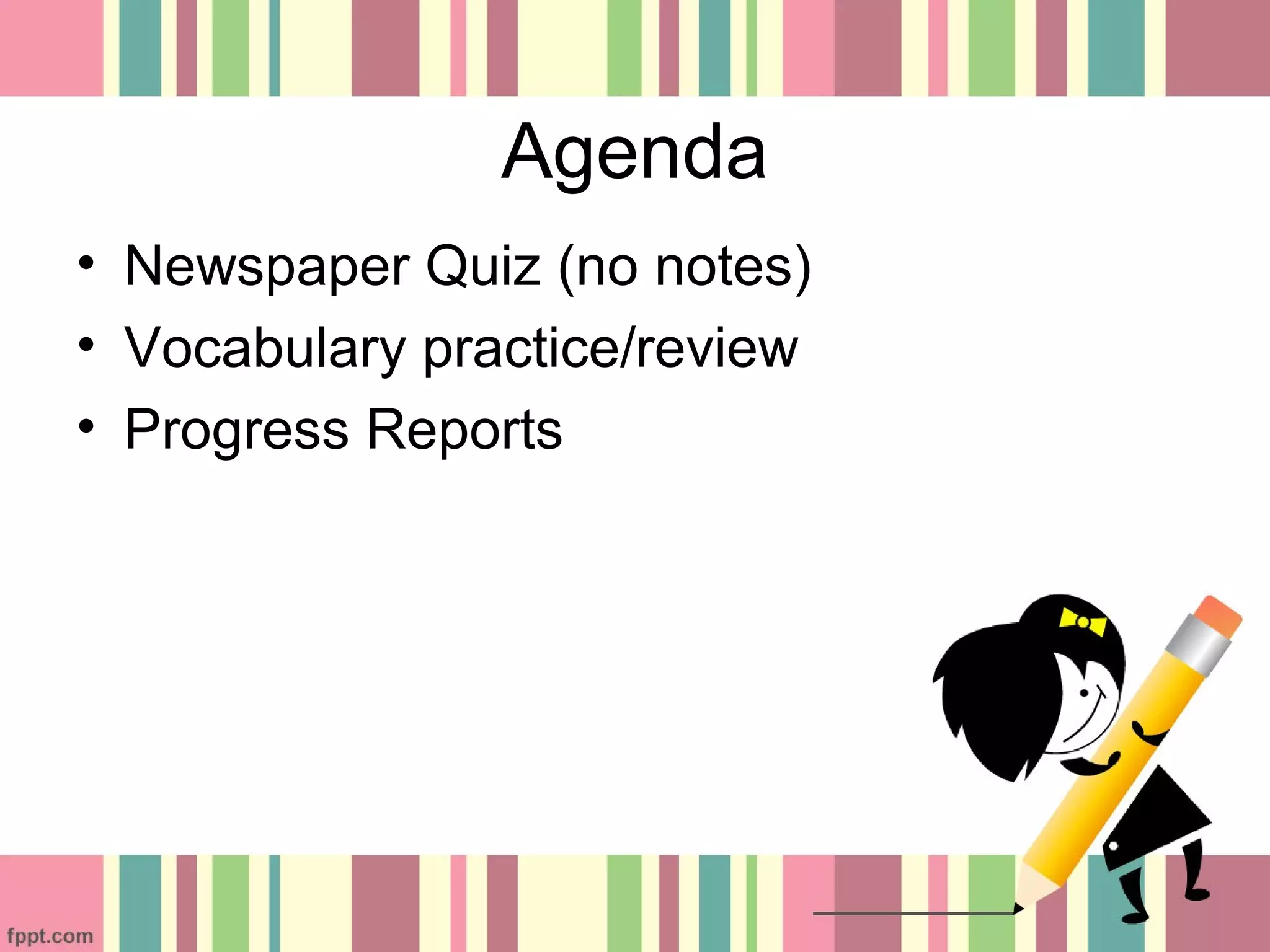 26. newspaper quiz, vocabulary, progress reports | PPT