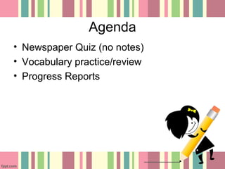 26. newspaper quiz, vocabulary, progress reports | PPT