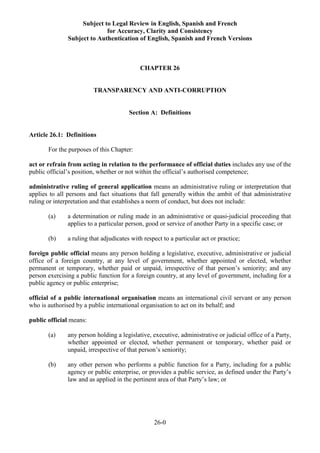 Chapter XXVI: Transparency and anti corruption | PDF