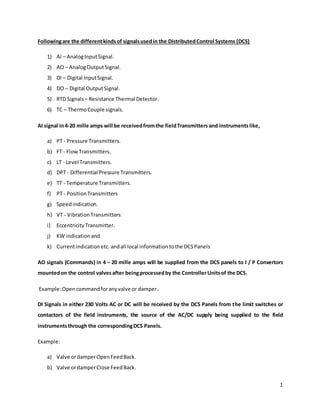 Different kinds of signals used in the DCS | DOCX