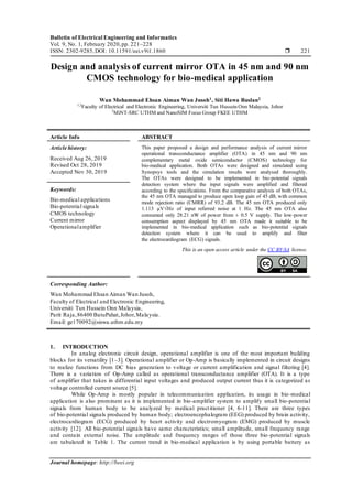 Design and analysis of current mirror OTA in 45 nm and 90 nm CMOS ...