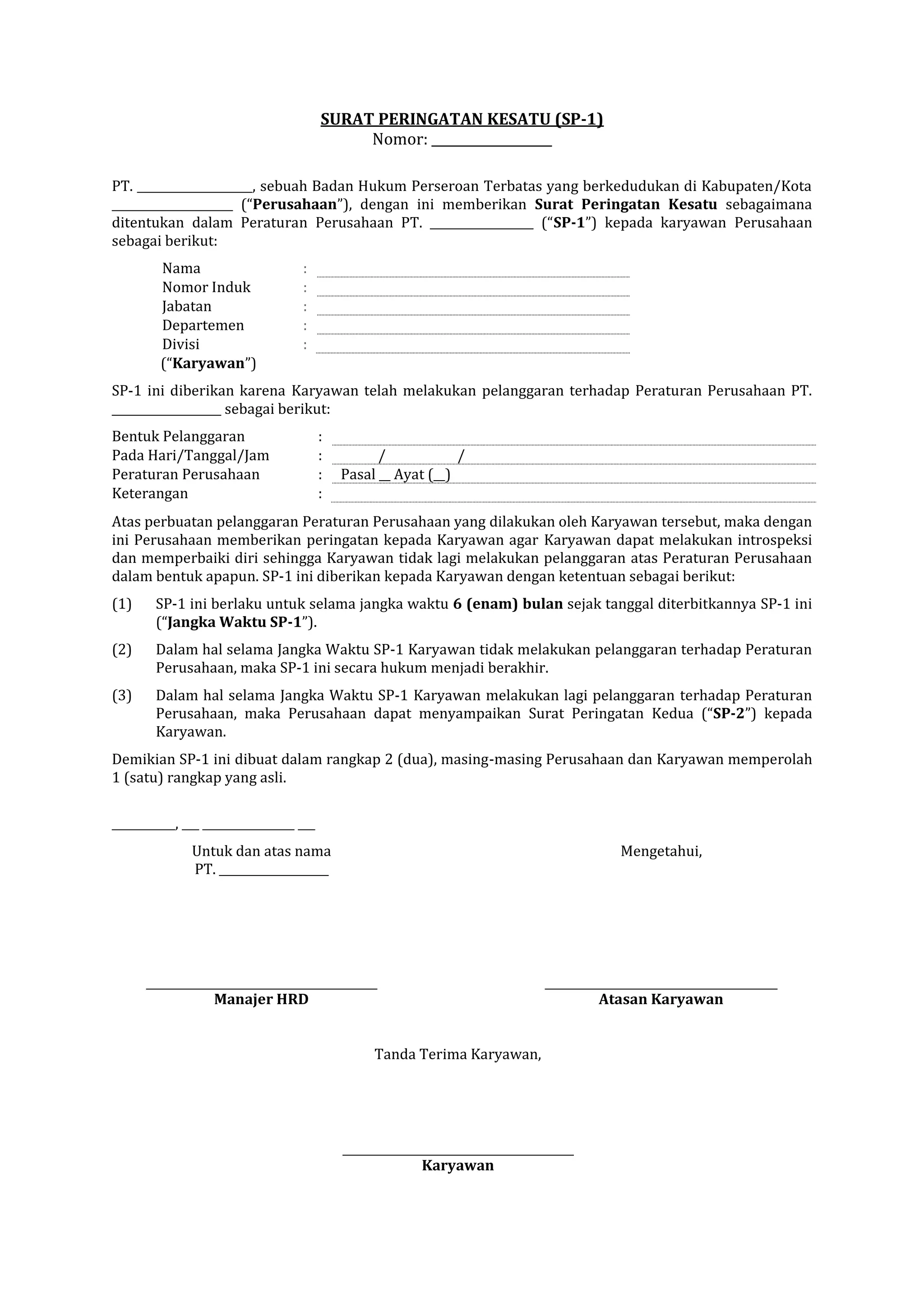 26. draf surat peringatan pertama (sp 1) | PDF
