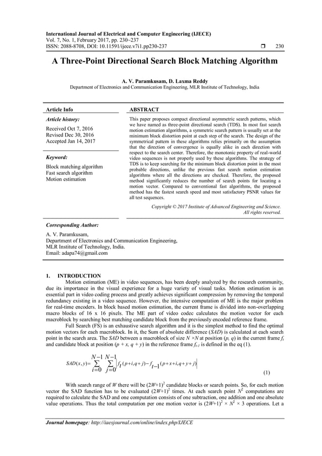 A Three Point Directional Search Block Matching Algorithm Pdf