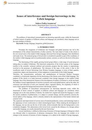 Issues of interference and foreign borrowings in the Uzbek language | PDF | Science