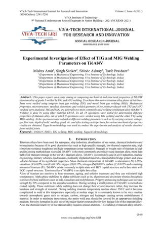 Experimental Investigation of Effect of TIG and MIG Welding Parameters ...
