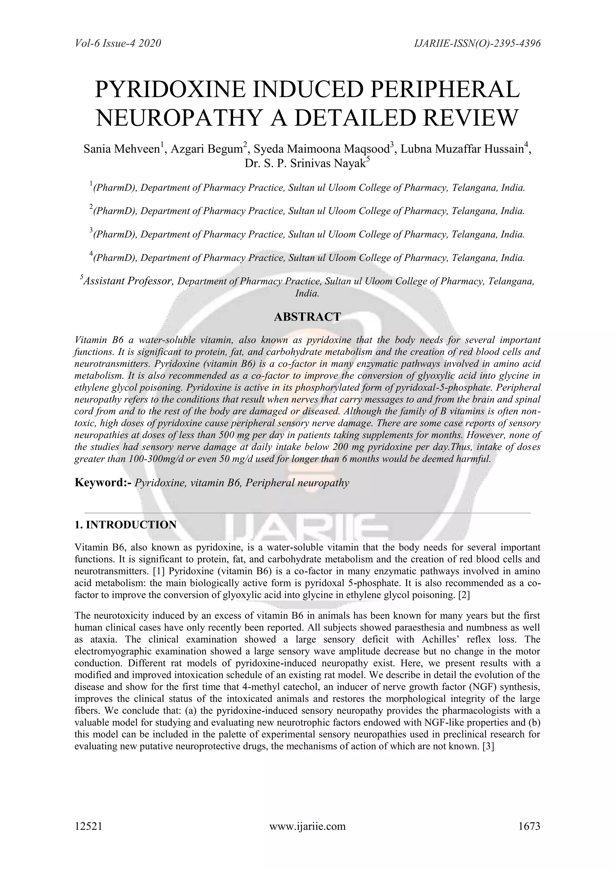 PYRIDOXINE INDUCED PERIPHERAL NEUROPATHY A DETAILED REVIEW. | PDF ...