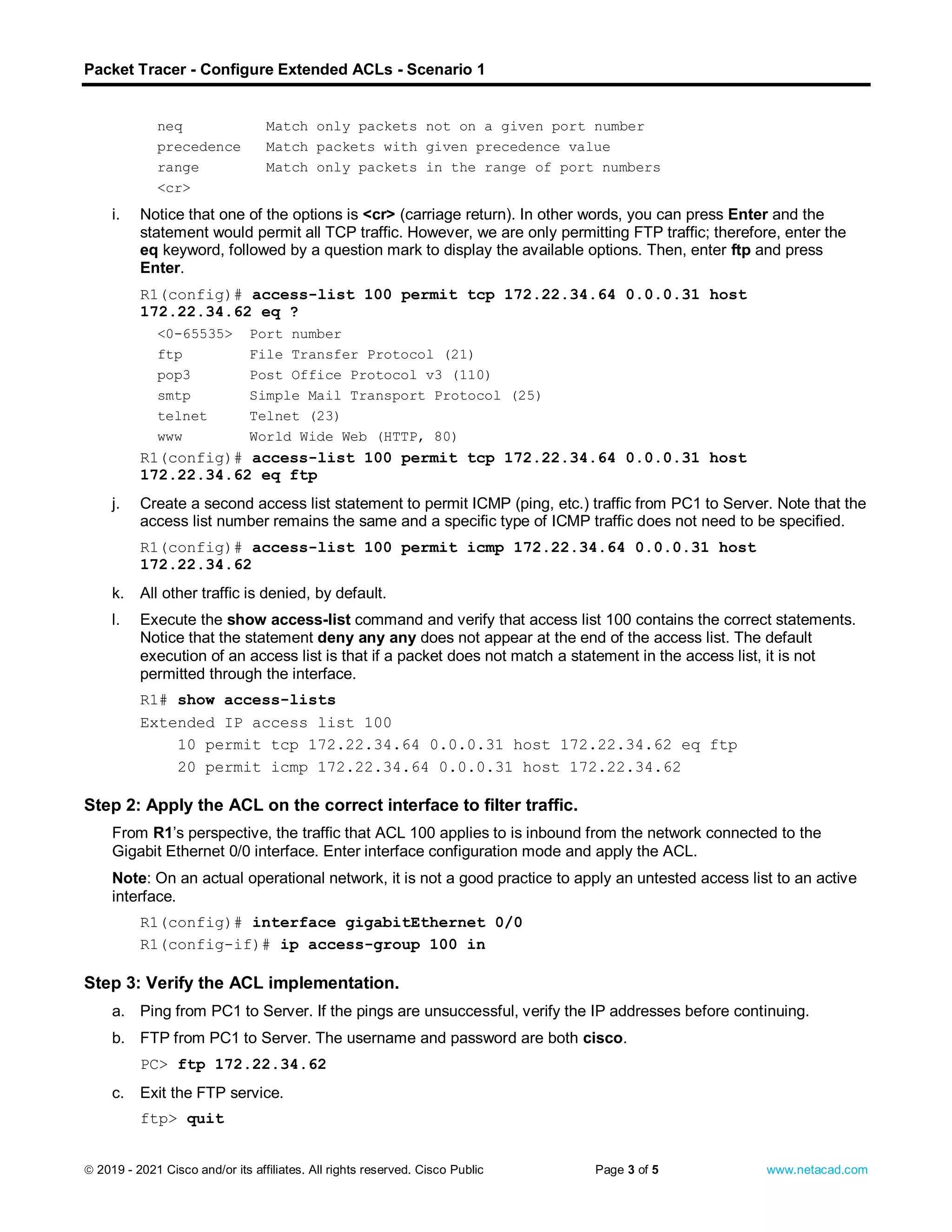 26.2.1 Packet Tracer - Configure Extended IPv4 ACLs - Scenario 1 - ITExamAnswers.pdf | Computer ...
