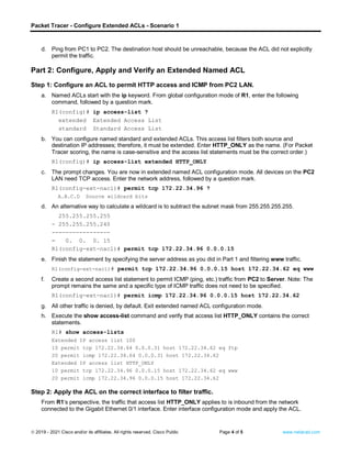 26.2.1 Packet Tracer - Configure Extended IPv4 ACLs - Scenario 1 - ITExamAnswers.pdf | Computer ...