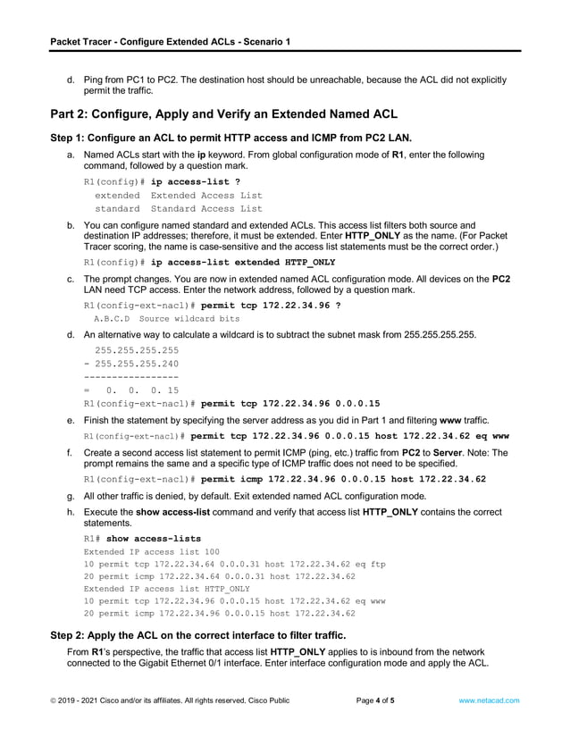 26.2.1 Packet Tracer - Configure Extended IPv4 ACLs - Scenario 1 - ITExamAnswers.pdf