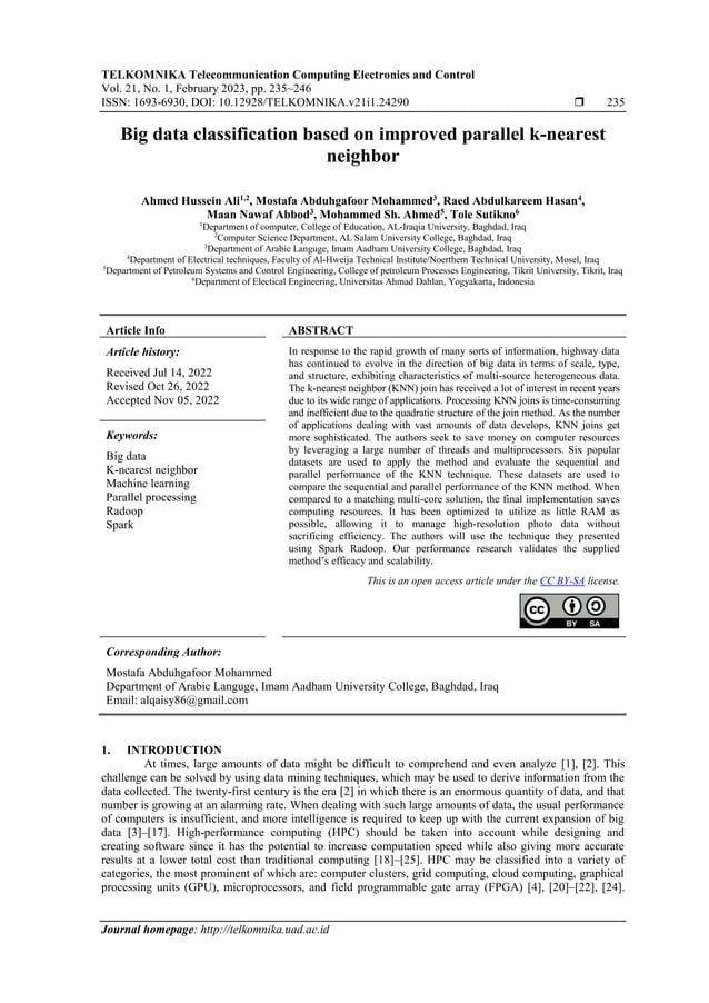 Big data classification based on improved parallel k-nearest neighbor | PDF