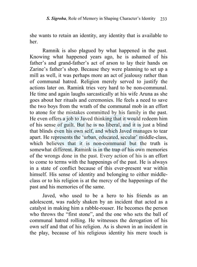 Role of memory in shaping characters identity in final solution | PDF