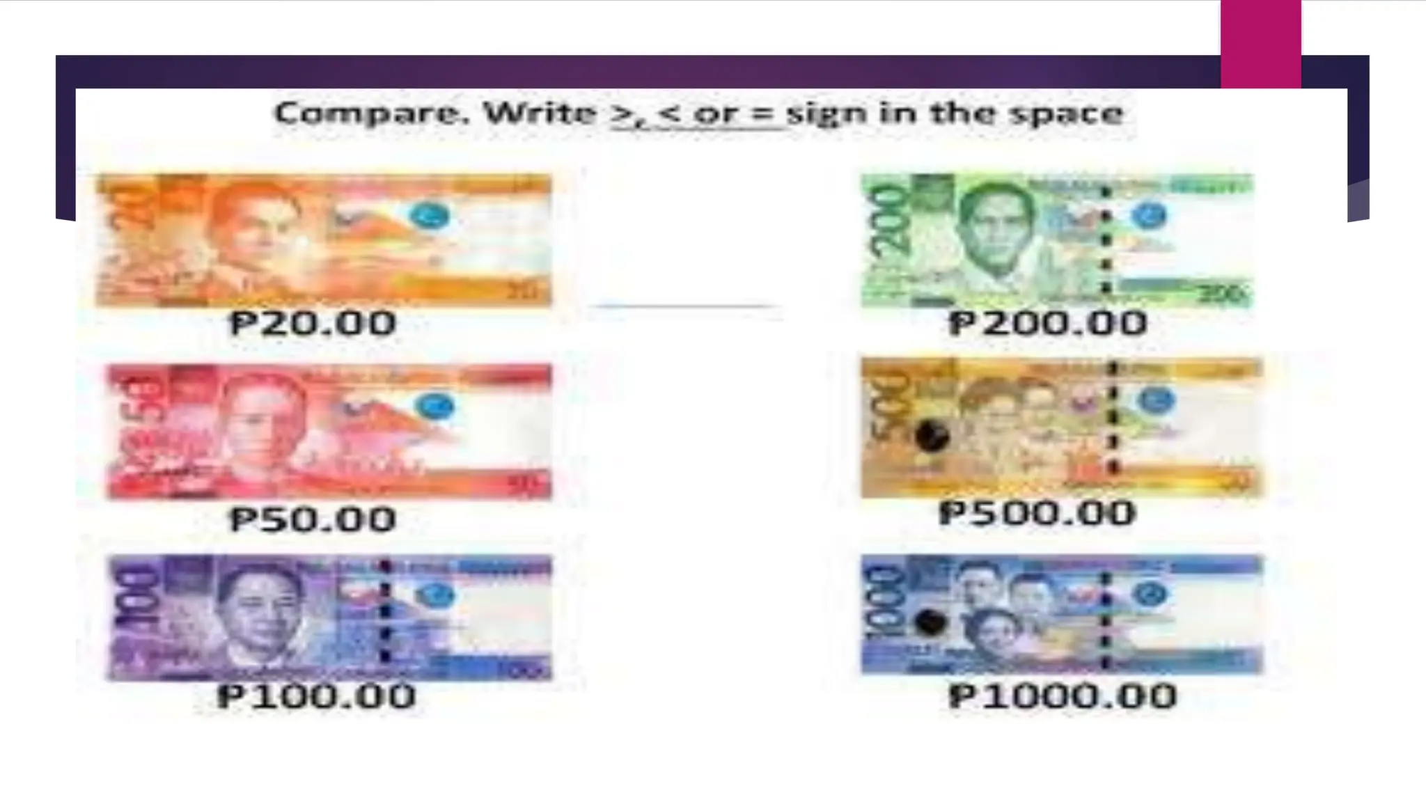 26. Comparing money tthrough 100 pesos pages 222-226 MATH KINDER.pptx