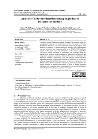 Analysis of academic desertion among ungraduated mathematics students | PDF