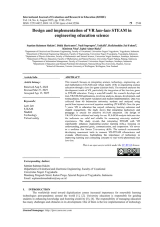 Design and implementation of VR lato-lato STEAM in engineering education science | PDF