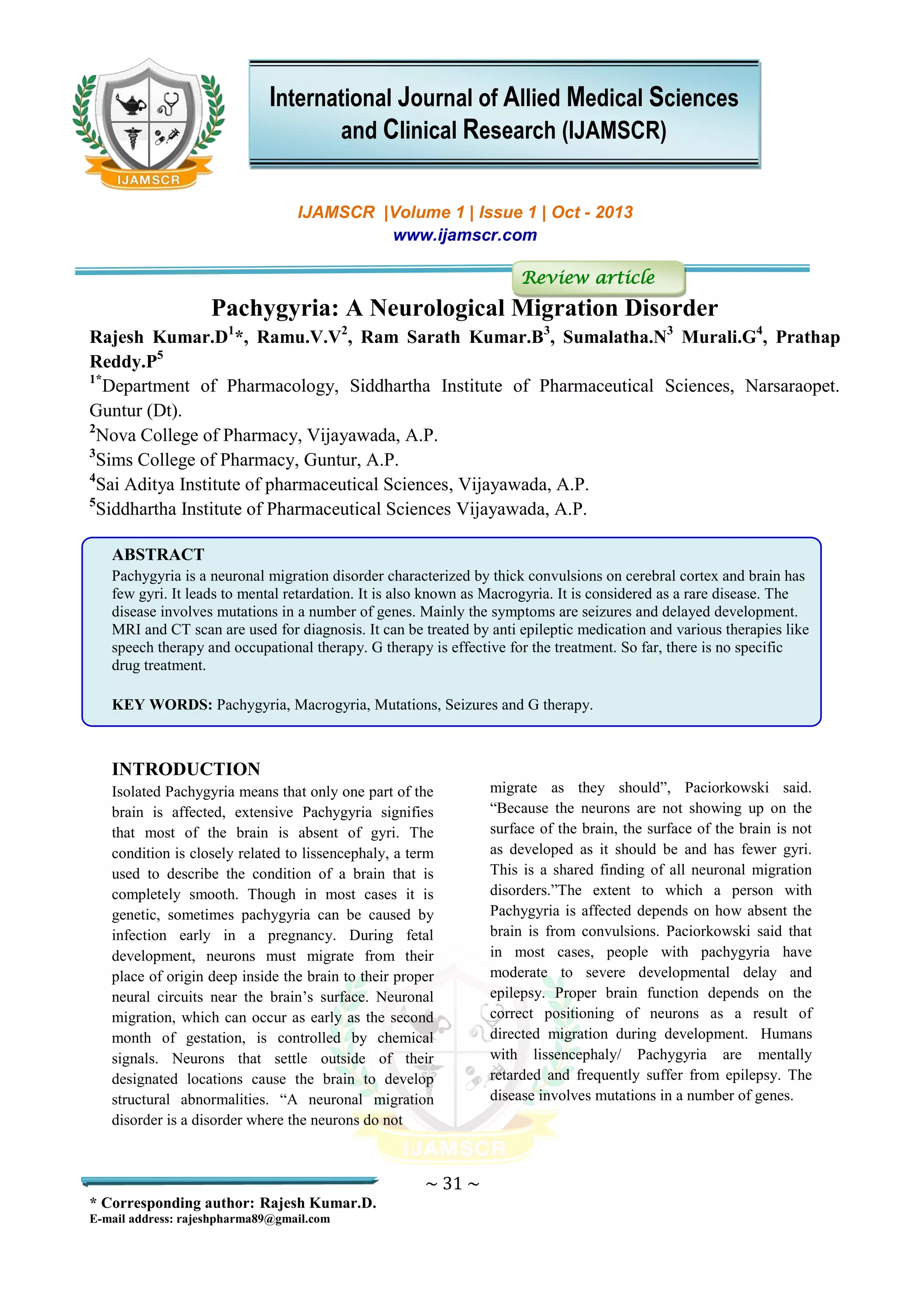 Pachygyria: A neurological migration disorder | PDF