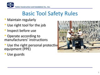 26- Hand Power Tools.ppt/Power Tools – Precautions Electric Cords | PPT